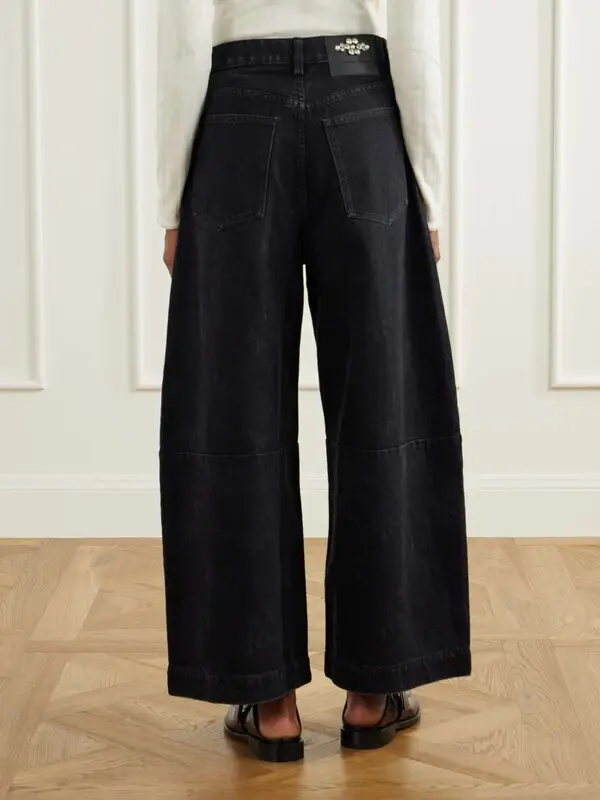 Simone Rocha Embellished Floral-print Mid-rise Wide-leg Jeans