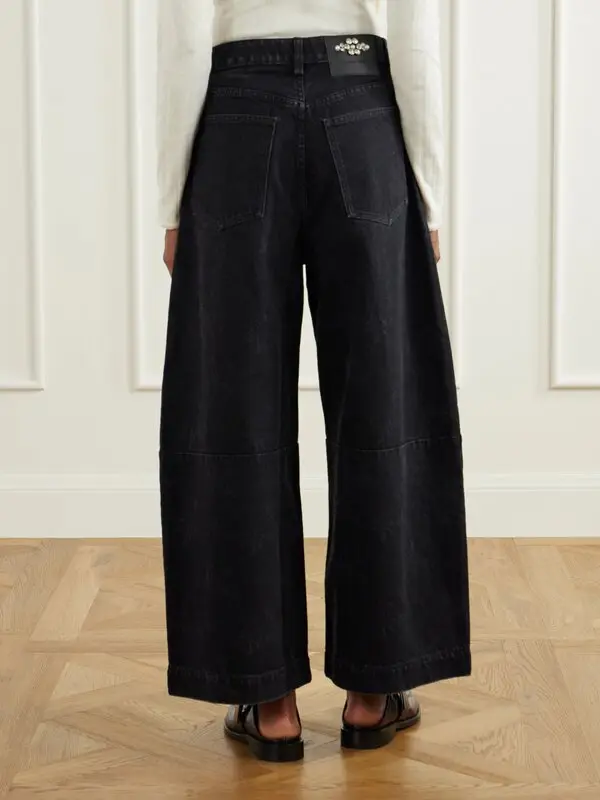 Simone Rocha Embellished Floral-print Mid-rise Wide-leg Jeans