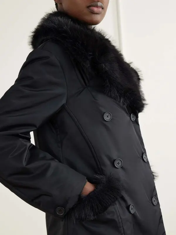 Simone Rocha Double-breasted Plush-trimmed Shell Coat