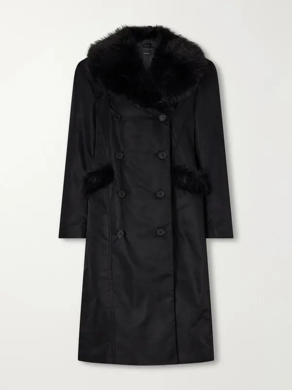 Simone Rocha Double-breasted Plush-trimmed Shell Coat