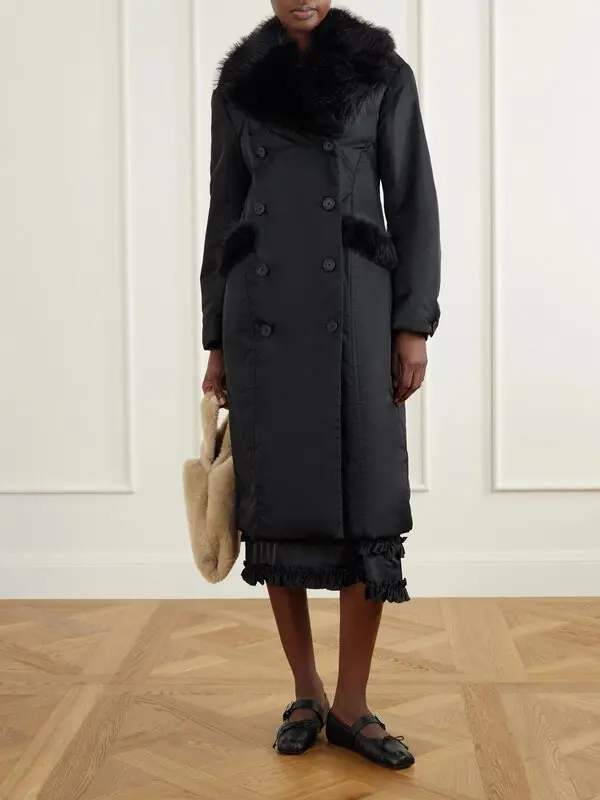 Simone Rocha Double-breasted Plush-trimmed Shell Coat