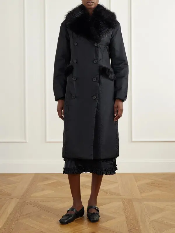 Simone Rocha Double-breasted Plush-trimmed Shell Coat