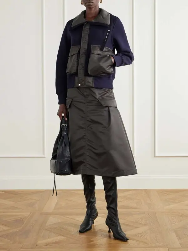Sacai Sponge Sweat Shell-trimmed Cotton-blend And Wool Jacket