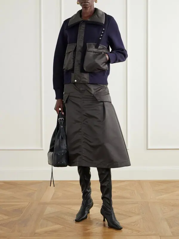 Sacai Sponge Sweat Shell-trimmed Cotton-blend And Wool Jacket - Multi