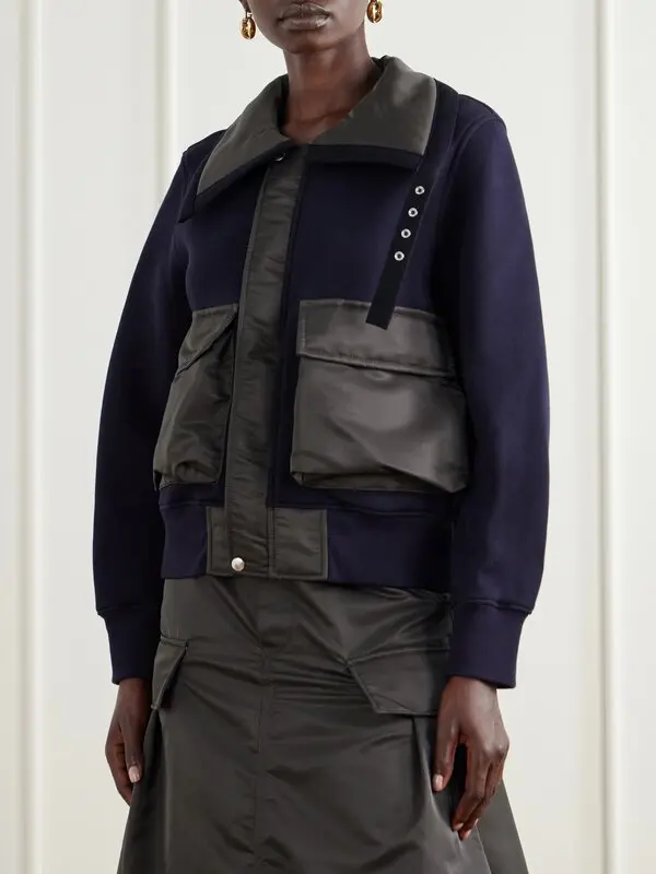 Sacai Sponge Sweat Shell-trimmed Cotton-blend And Wool Jacket - Multi
