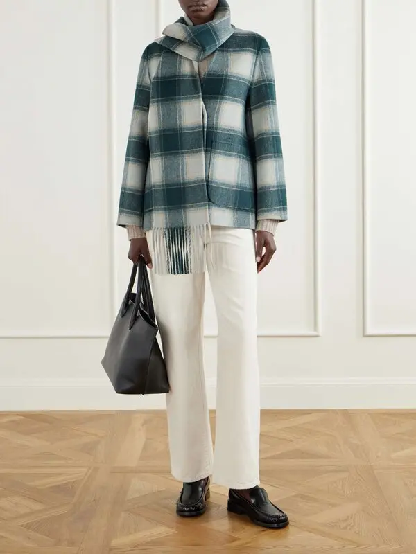Varley Alderton Scarf-detailed Checked Wool-blend Coat
