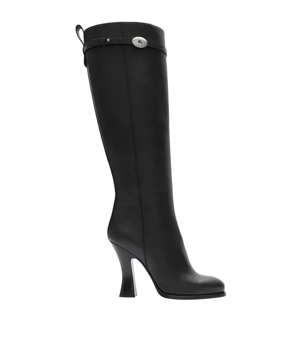 Burberry Leather Pillar Knee-high Boots 100 - Black