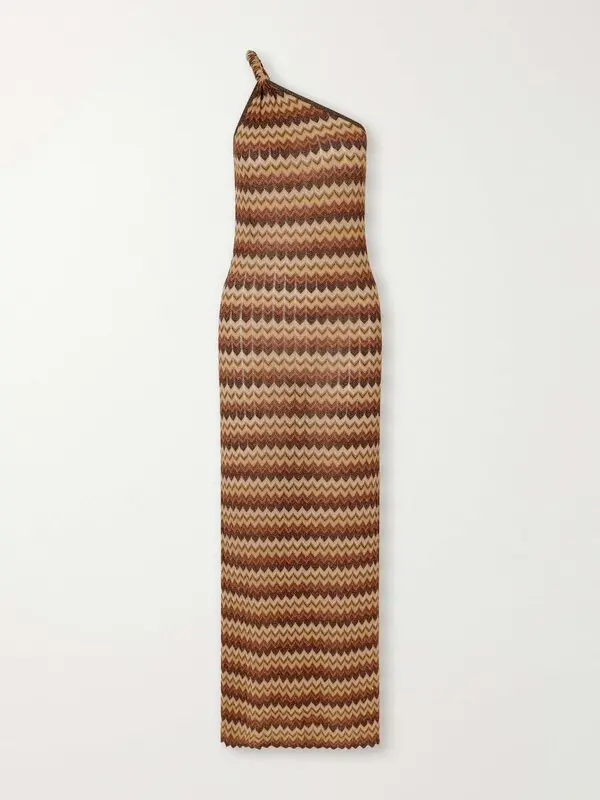 Faithfull The Brand Naia One-shoulder Striped Metallic Crochet-knit Maxi Dress - Multi