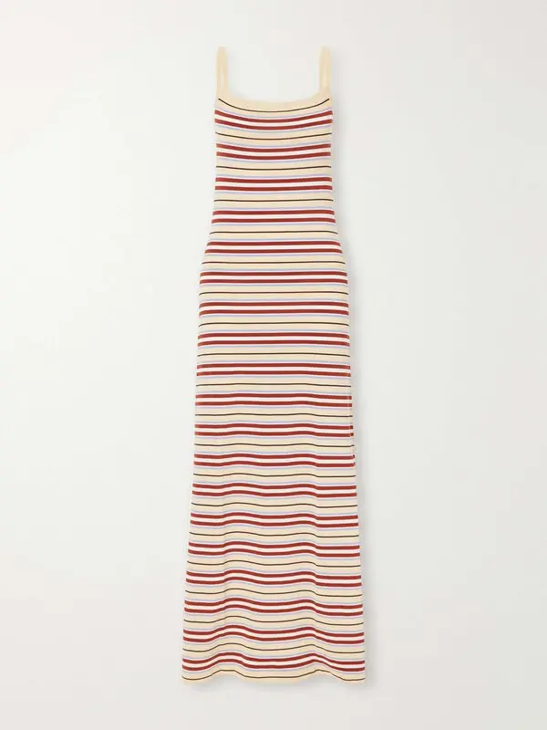 Faithfull The Brand Doris Knitted Striped Cotton-blend Midi Dress