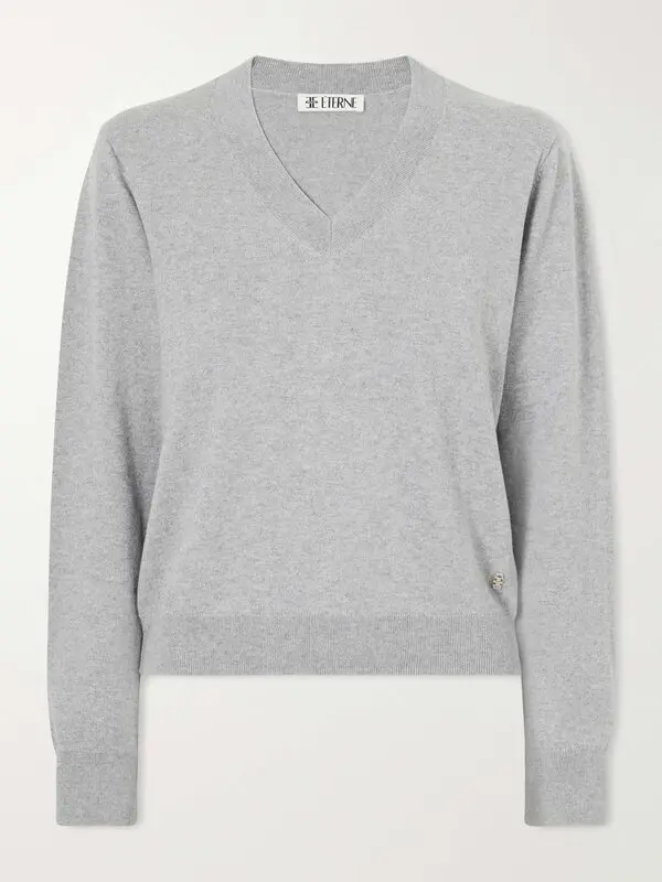 Eterne Cotton And Cashmere-blend V-neck Sweater - Light Gray