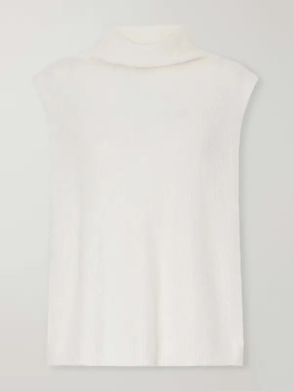 LISA YANG Aisla Ribbed Brushed Cashmere Turtleneck Sweater Vest - Cream