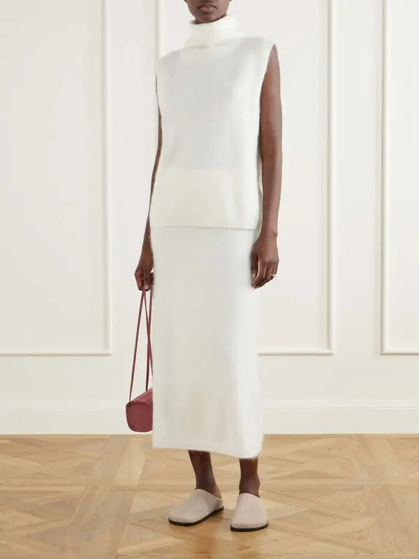LISA YANG Aisla Ribbed Brushed Cashmere Turtleneck Sweater Vest - Cream