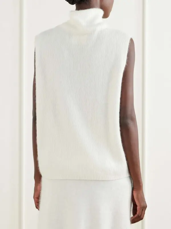 LISA YANG Aisla Ribbed Brushed Cashmere Turtleneck Sweater Vest - Cream