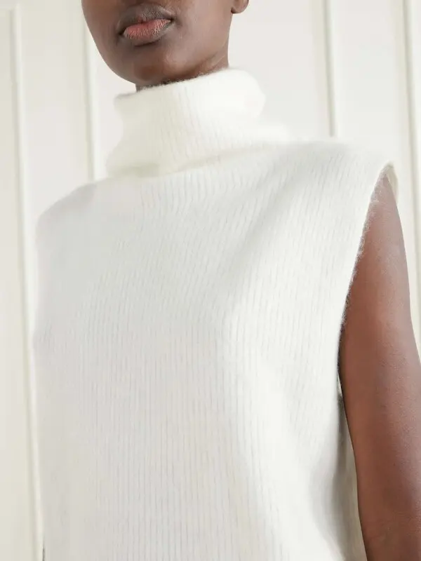 LISA YANG Aisla Ribbed Brushed Cashmere Turtleneck Sweater Vest - Cream