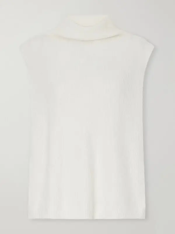 LISA YANG Aisla Ribbed Brushed Cashmere Turtleneck Sweater Vest - Neutrals