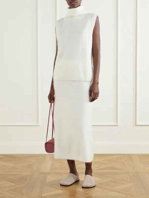 LISA YANG Aisla Ribbed Brushed Cashmere Turtleneck Sweater Vest - Neutrals