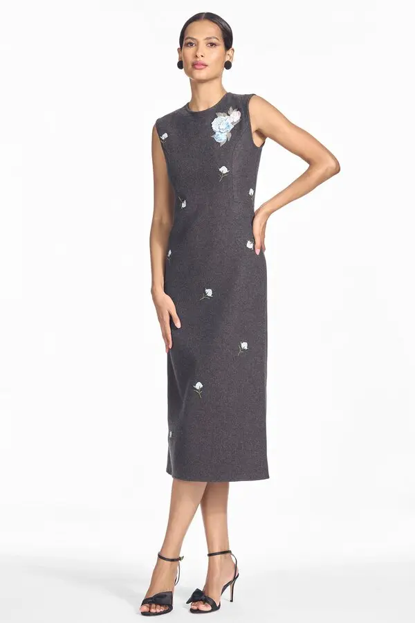 Sachin & Babi Asher Black Knit Wool Column Midi Dress