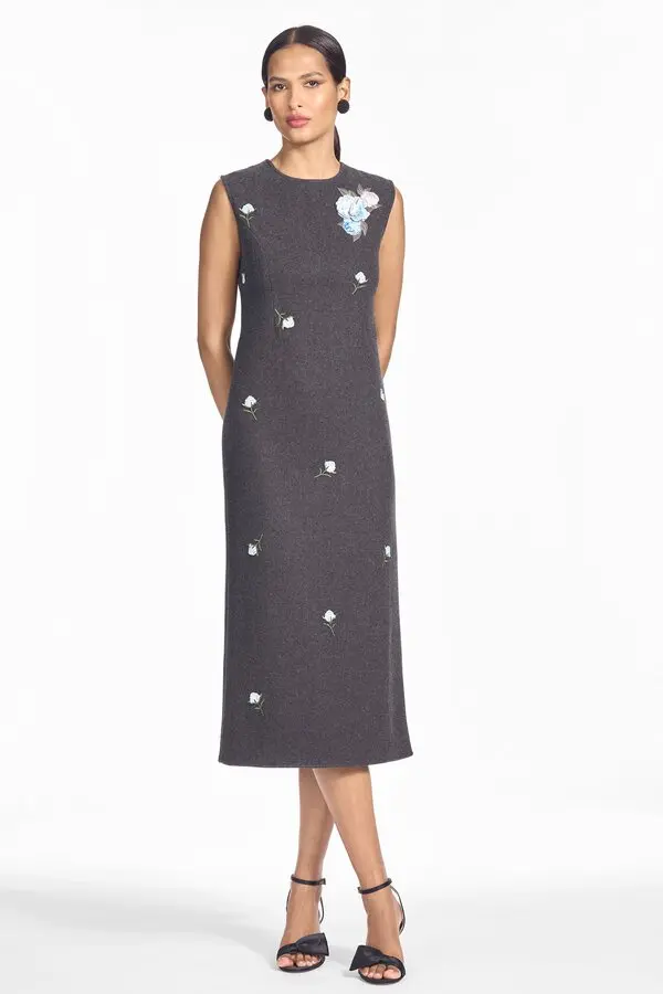 Sachin & Babi Asher Black Knit Wool Column Midi Dress - Graphite