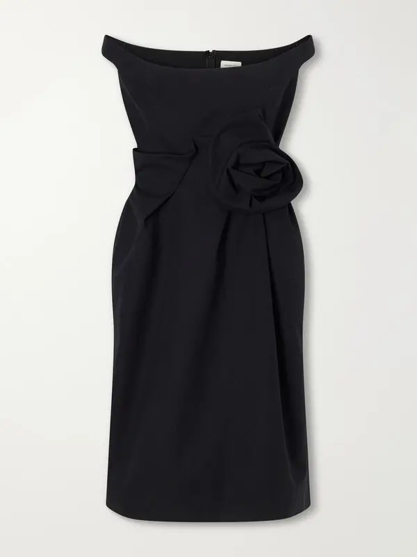 Magda Butrym Floral-appliquéd Off-the-shoulder Cotton Midi Dress - Black