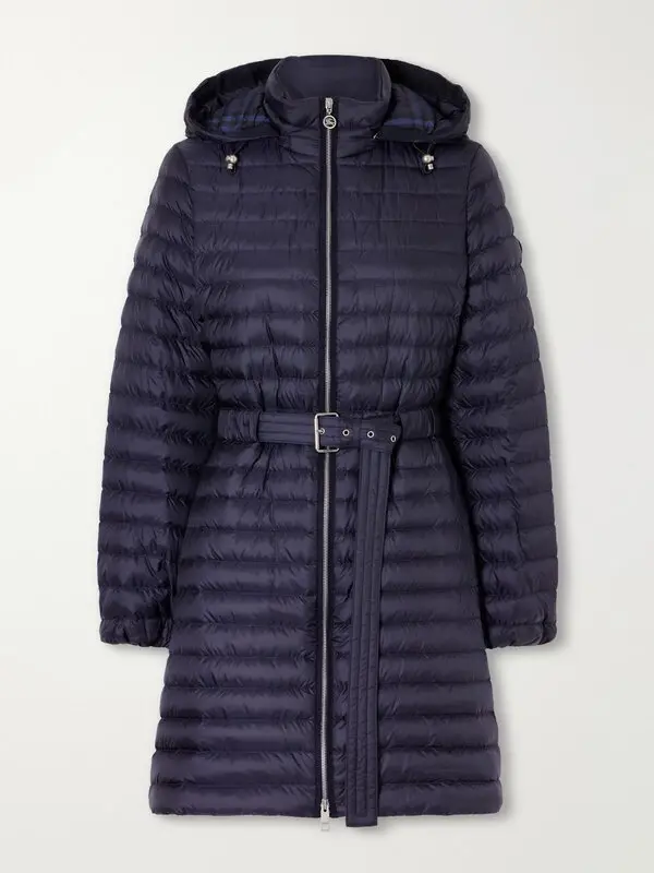 Burberry Hooded Belted Quilted Shell Coat - Blue