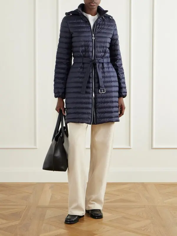 Burberry Hooded Belted Quilted Shell Coat - Blue