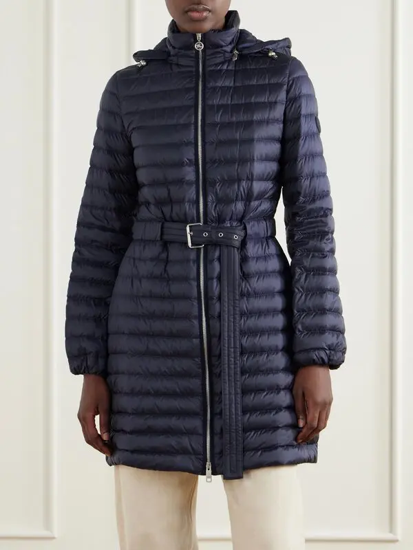 Burberry Hooded Belted Quilted Shell Coat - Blue
