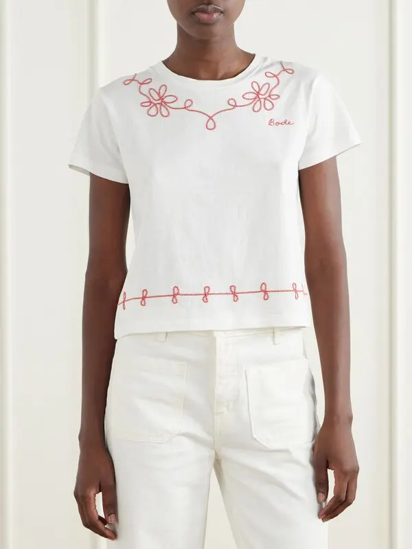 BODE Lasso Embroidered Cotton-jersey T-shirt - White
