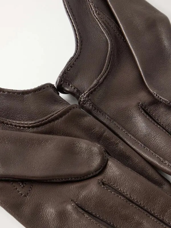 Magda Butrym Leather Paneled Gloves - Brass