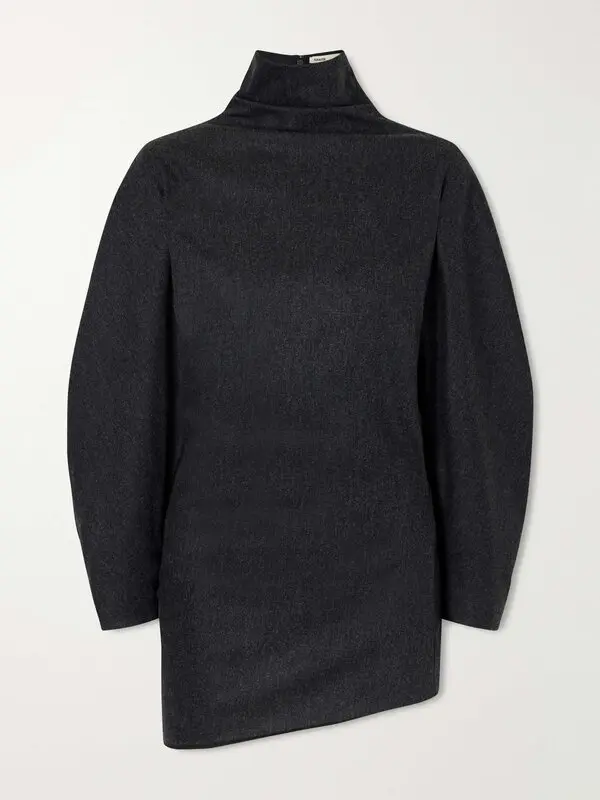Khaite Harlow Draped Wool And Cashmere-blend Blouse - Charcoal