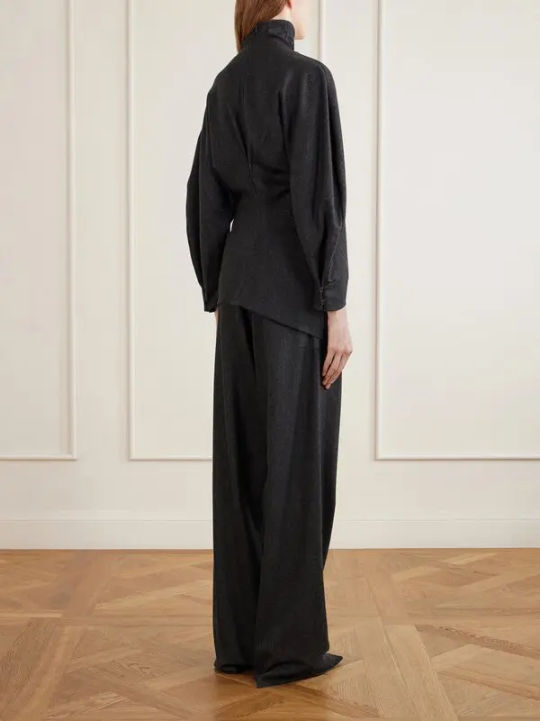 Khaite Harlow Draped Wool And Cashmere-blend Blouse - Gray