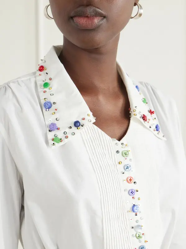 BODE Button Jar Embellished Cotton Blouse