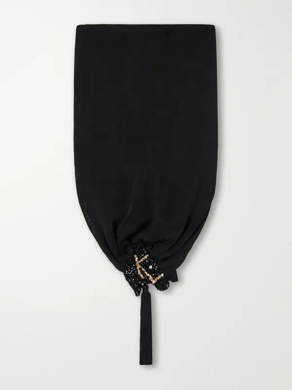 BODE Embellished Tasseled Woven Scarf - Black
