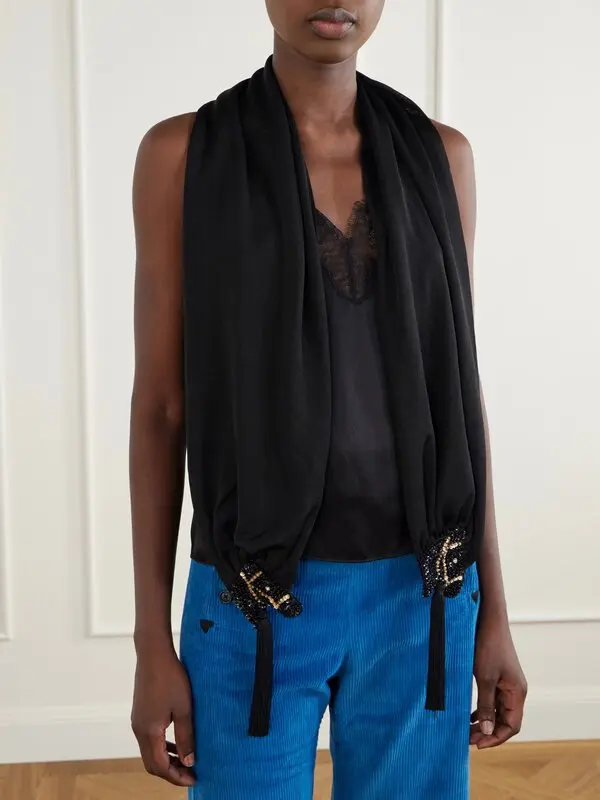 BODE Embellished Tasseled Woven Scarf