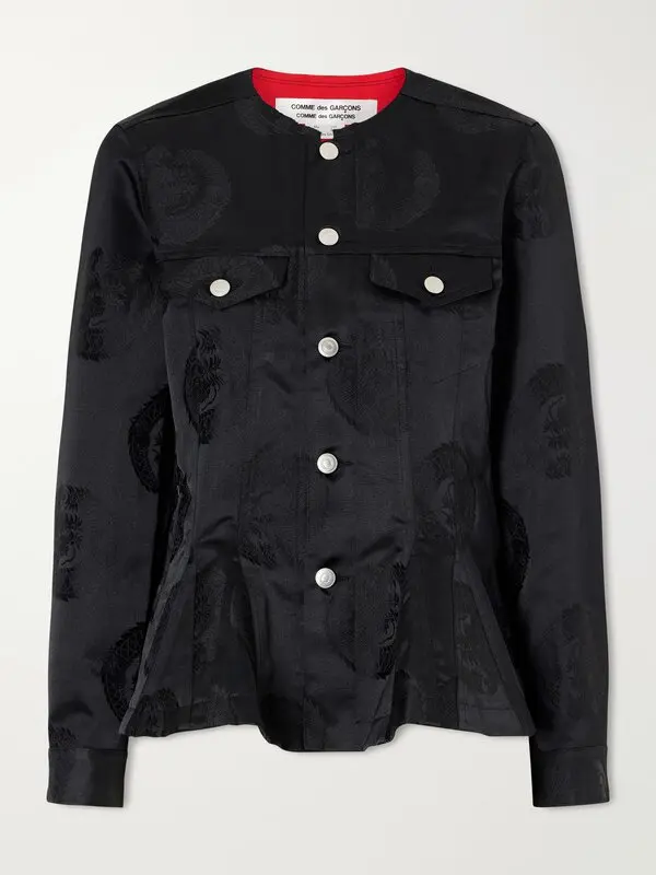 Comme Des Garçons Paneled Peplum Jacquard Jacket - Black