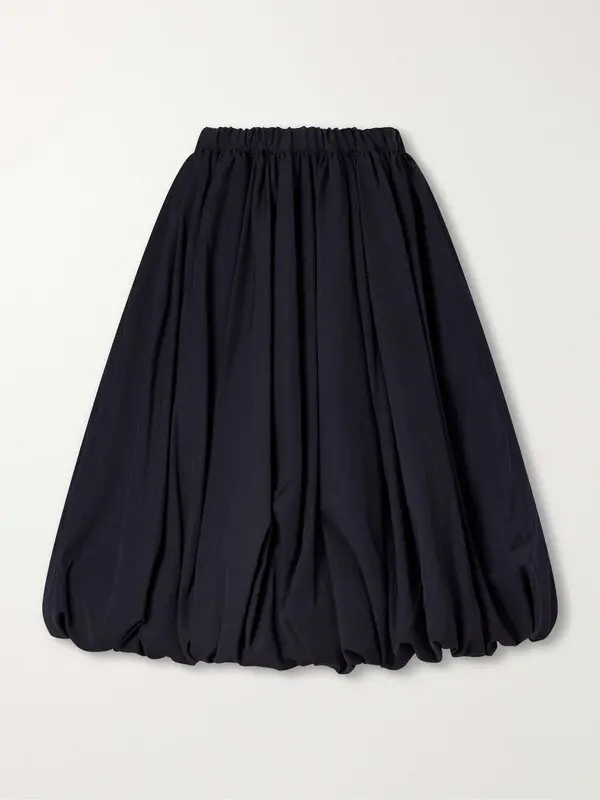 Comme Des Garçons Gathered Wool-gabardine Midi Skirt - Navy