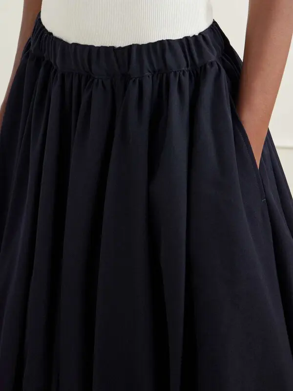 Comme Des Garçons Gathered Wool-gabardine Midi Skirt