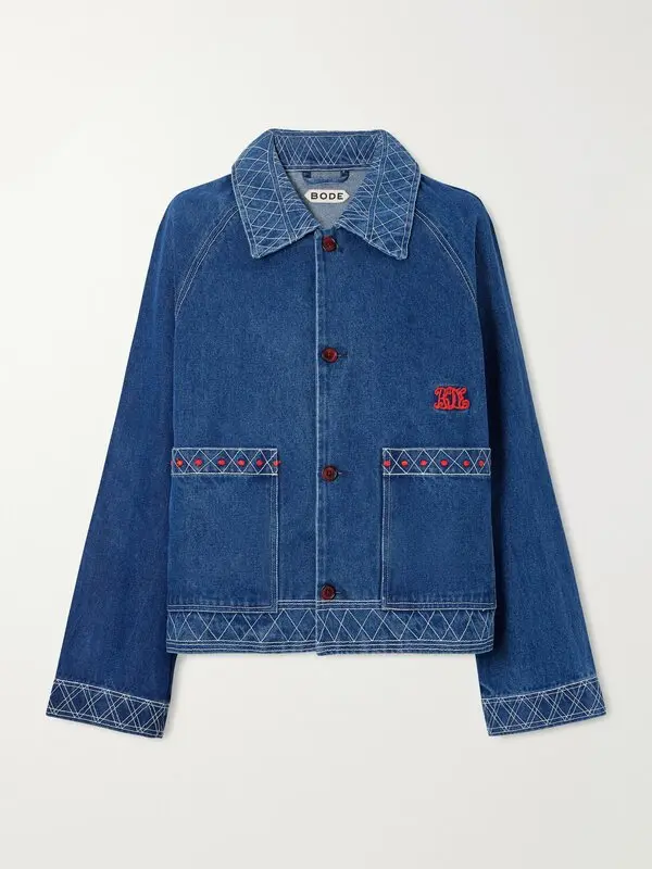 BODE Embroidered Denim Jacket - Blue