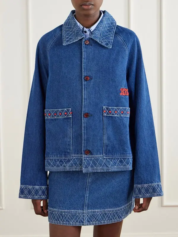 BODE Embroidered Denim Jacket - Blue