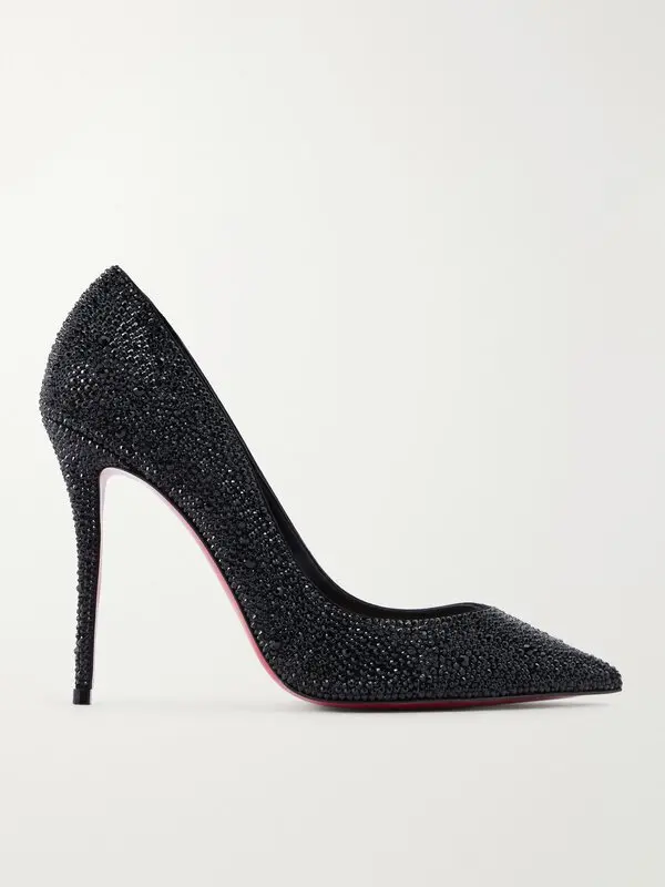 CHRISTIAN LOUBOUTIN La Pigalle 100 Crystal-embellished Leather Pumps - Black