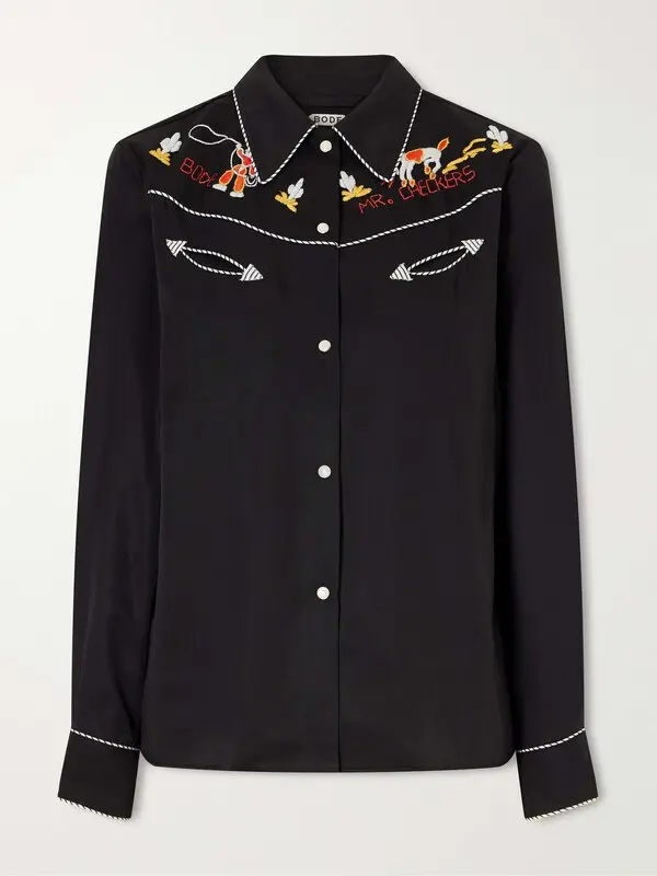 BODE Checkers Western Embroidered Poplin Blouse