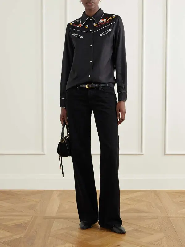 BODE Checkers Western Embroidered Poplin Blouse