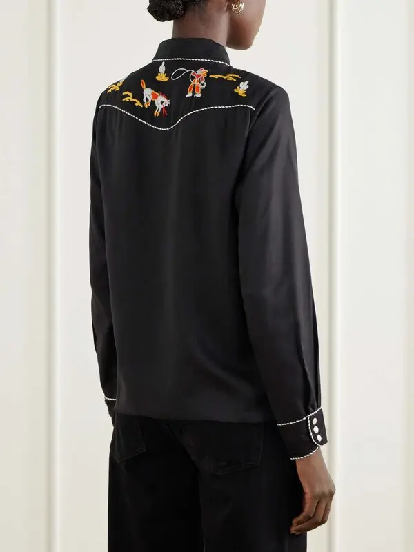 BODE Checkers Western Embroidered Poplin Blouse