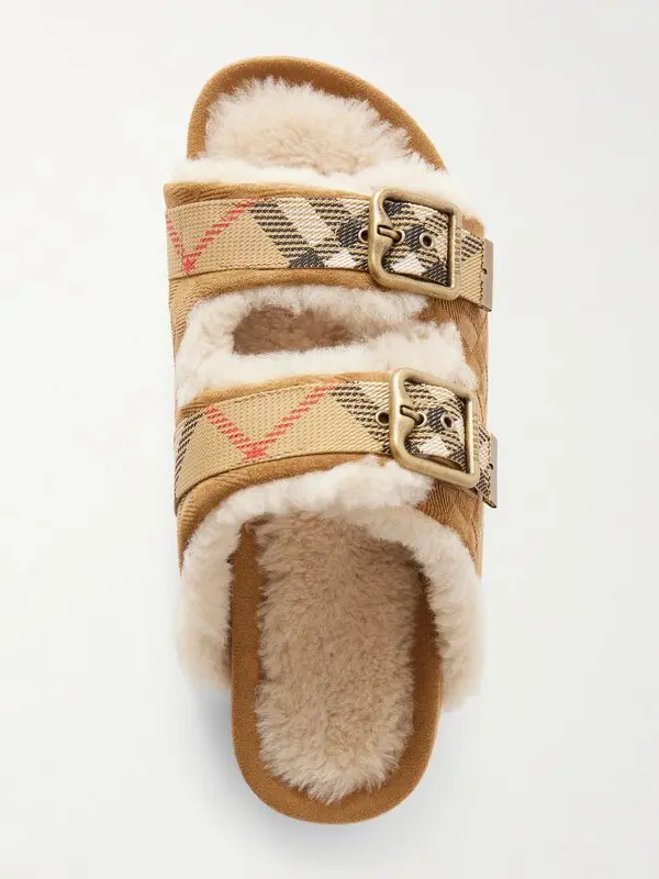 Burberry Shearling-trimmed Suede Sandals - Brown
