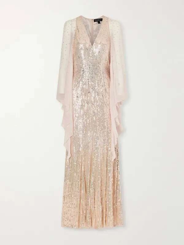 Jenny Packham Lyrical Sequin-embellished Chiffon Gown - Pink