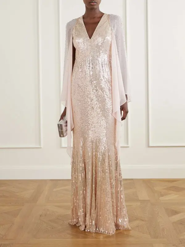 Jenny Packham Lyrical Sequin-embellished Chiffon Gown - Pink