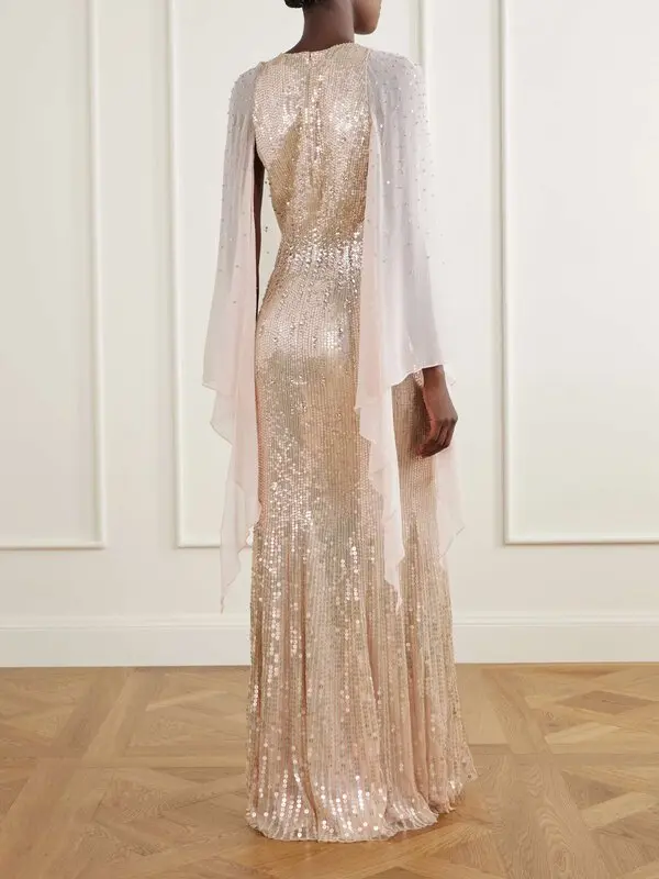 Jenny Packham Lyrical Sequin-embellished Chiffon Gown - Pink