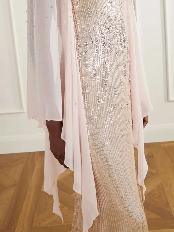 Jenny Packham Lyrical Sequin-embellished Chiffon Gown - Pink