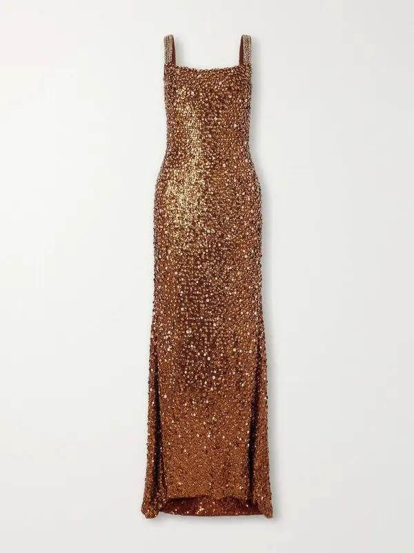 Jenny Packham Sonnet Sequined Tulle Gown - Bronze