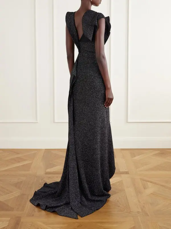 Maticevski Flashpoint Asymmetric Ruffled Lurex Gown