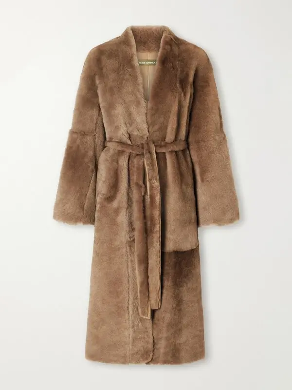 Nour Hammour Davos Belted Shearling Coat - Brown